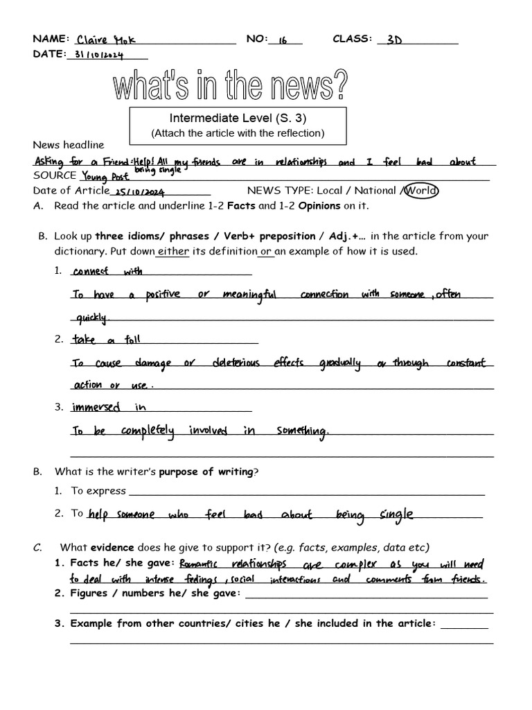 3D-16 Mok Claire - Newspaper - Reflection - Sheet - S3 (Version4) PDF | PDF