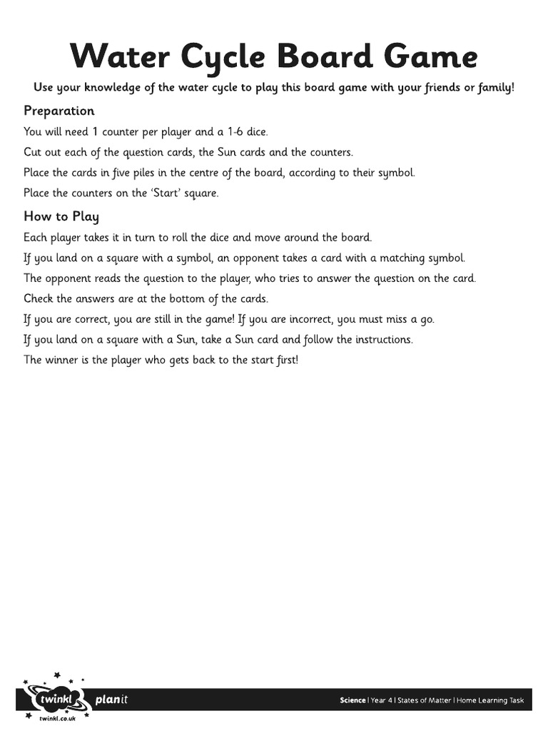 Water Cycle Game Home Learning Task A4 | PDF