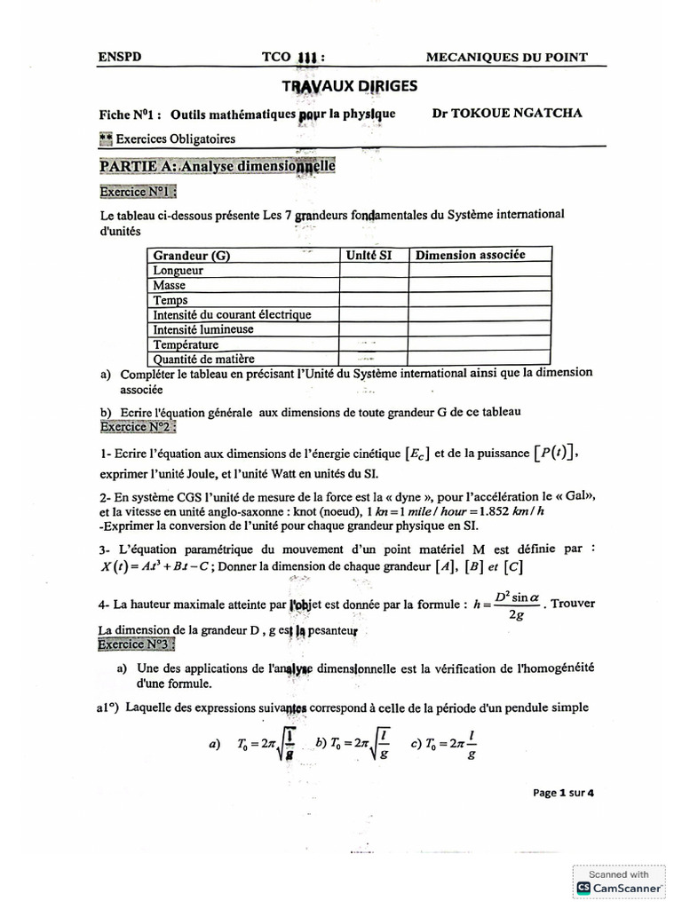 3 Fiches de TD MECA DU POINT | PDF