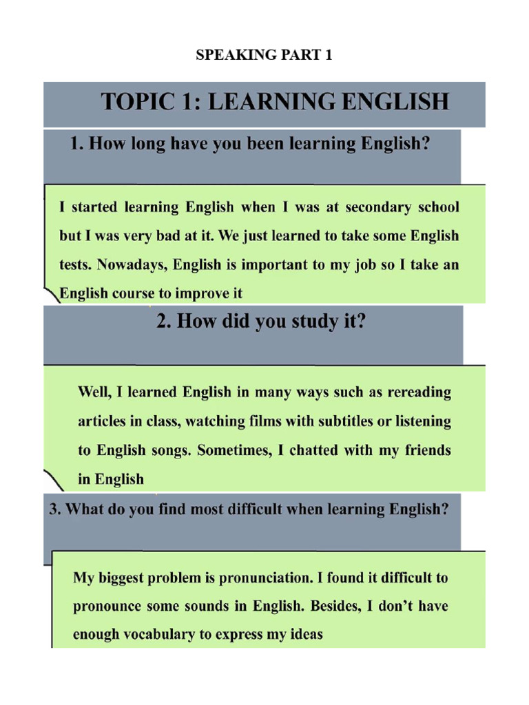 IELTS Speaking Part 1 Guide | PDF