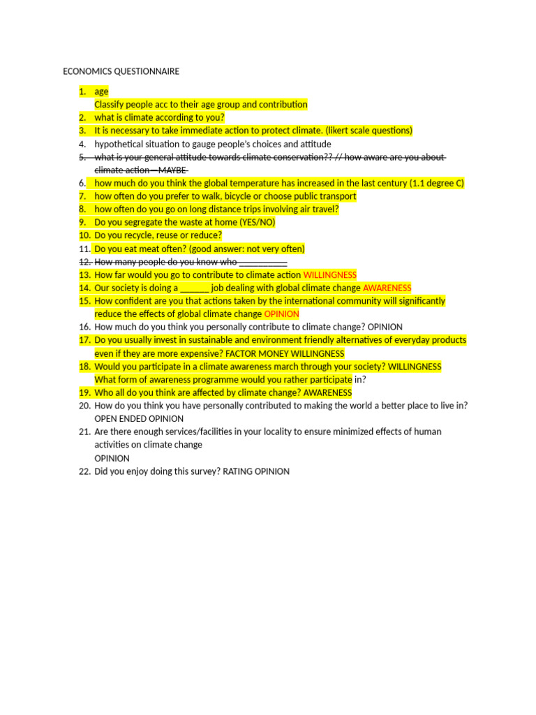 Economics Questionnaire | PDF