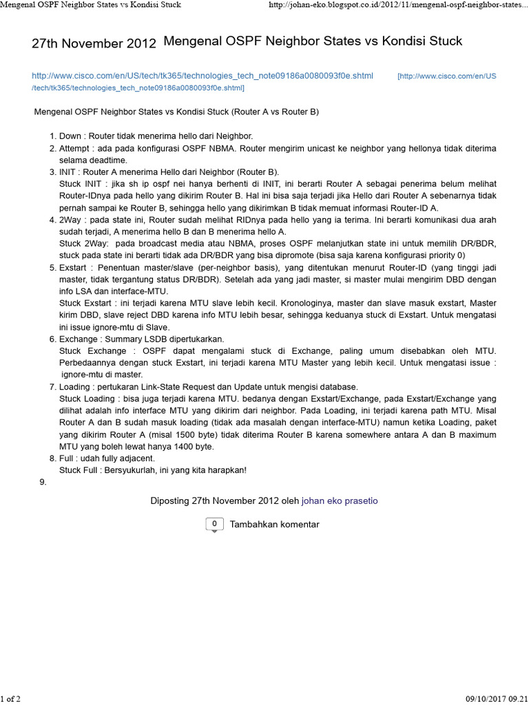 Mengenal OSPF Neighbor States Vs Kondisi Stuck | PDF