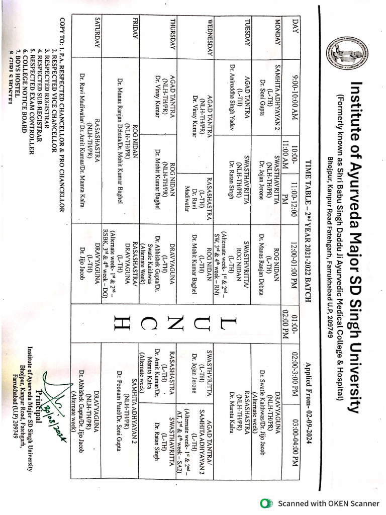 NCISM 2nd Yr 2021 Time Table | PDF