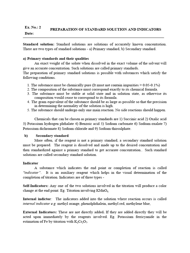 Ex. 2 - Primary Standard | PDF | Chemical Substances | Titration