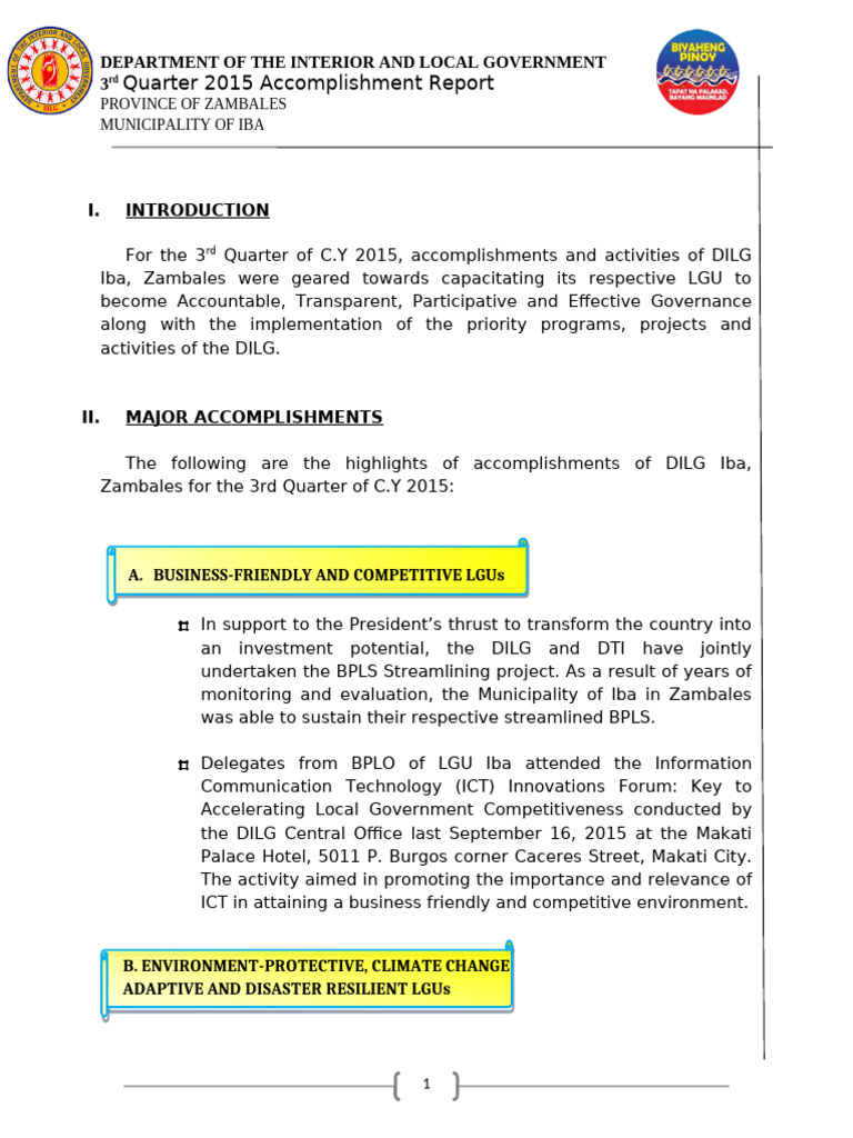 3rd Quarter Narrative Accomplishment Report of IBA, ZAMBALES | PDF ...