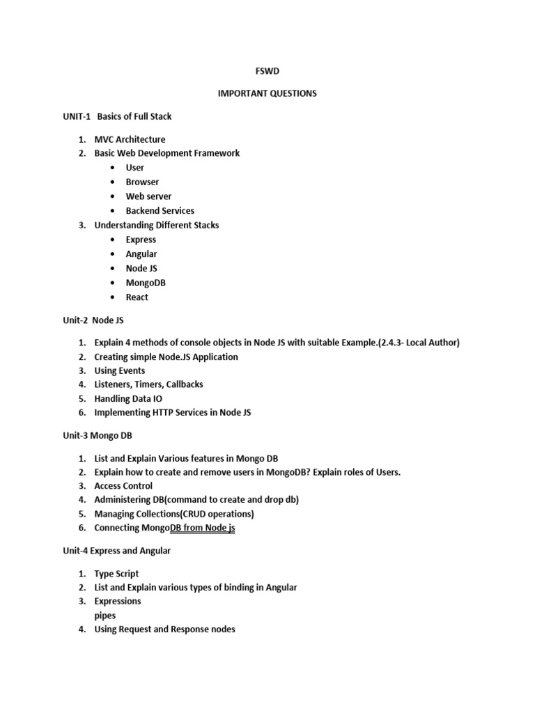 FSWD Important QS | PDF
