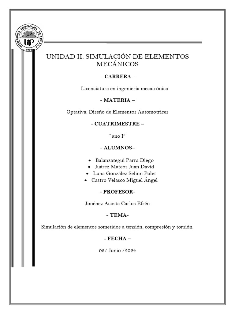 Simulaci-N de Elementos Mec-Nicos | PDF | Tornillo | Estrés (Mecánica)