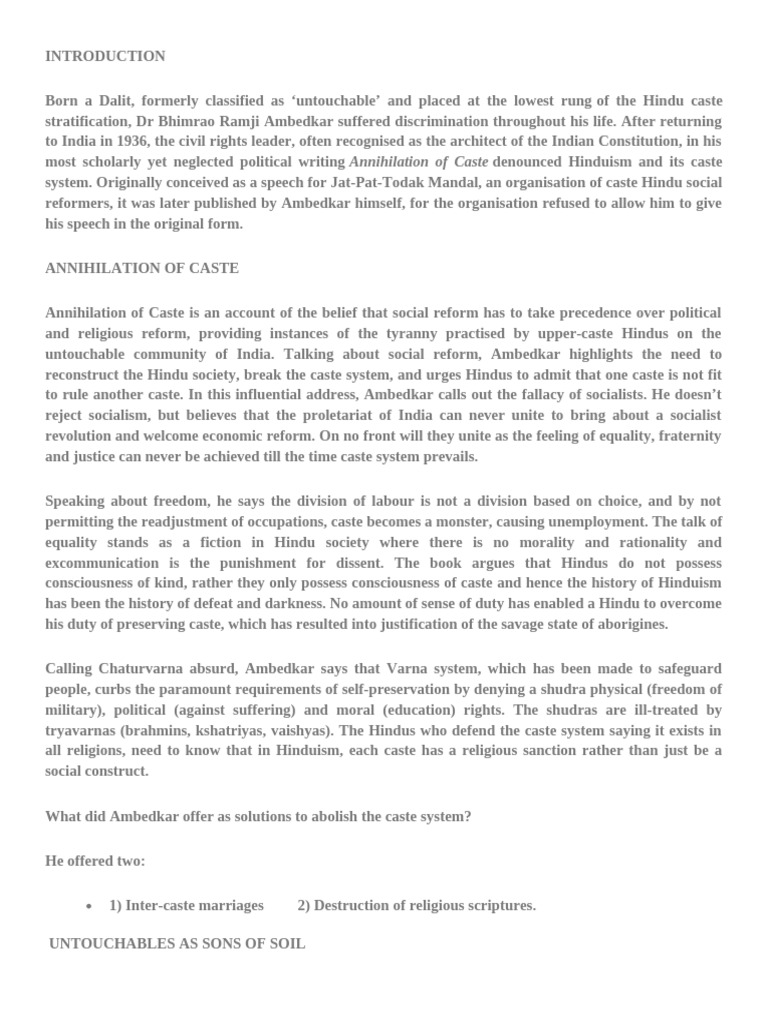 Anhilation of Castte - Brief | PDF | Caste | Dalit