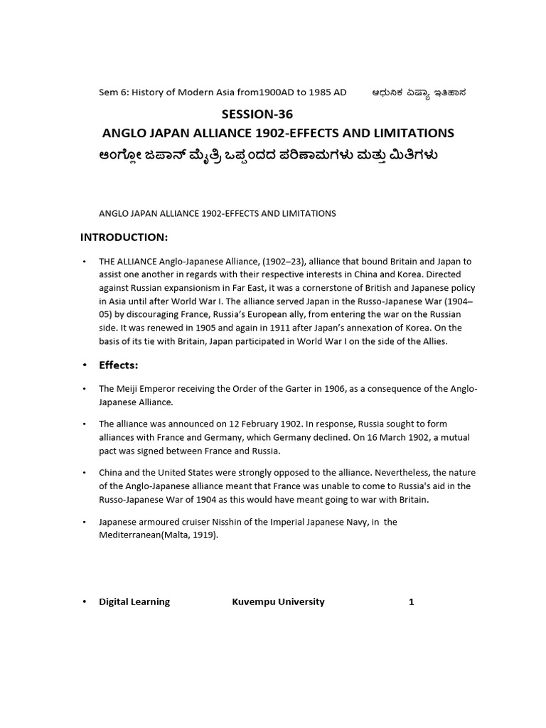Anglo-Japan Alliance 1902: Impact & Limits | PDF | Empire Of Japan ...