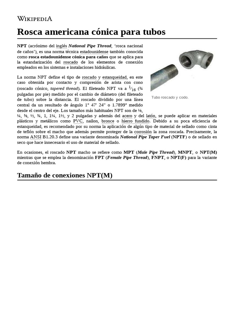 Rosca Americana Cónica para Tubos | PDF | Plomería | Mecanizado
