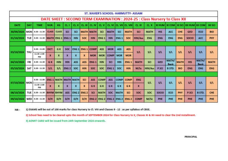 Second Term Exam Schedule 2024-25 | PDF