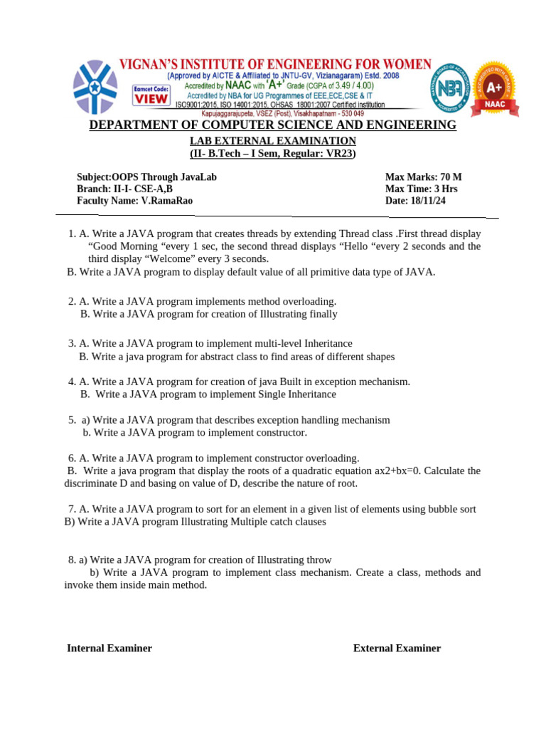 Java Lab Cse External QP | PDF