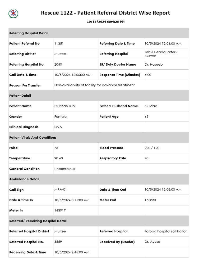 Patient Referral Details for Murree | PDF