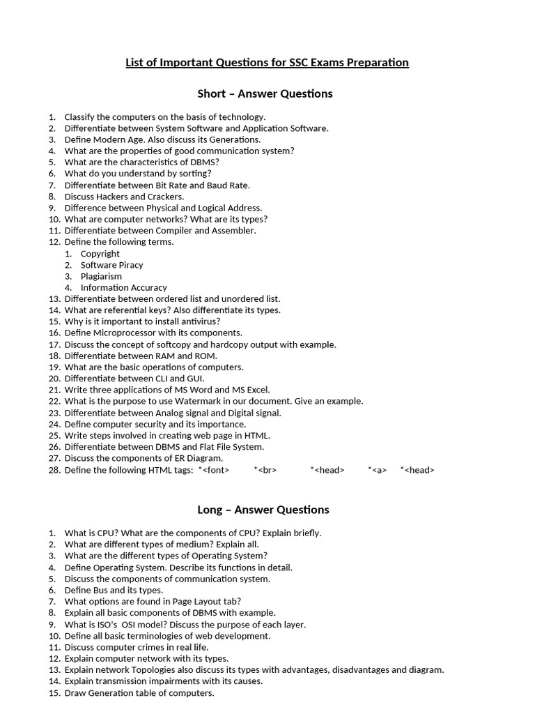 Class IX Importants For 2024 | PDF | Computer Network | Databases