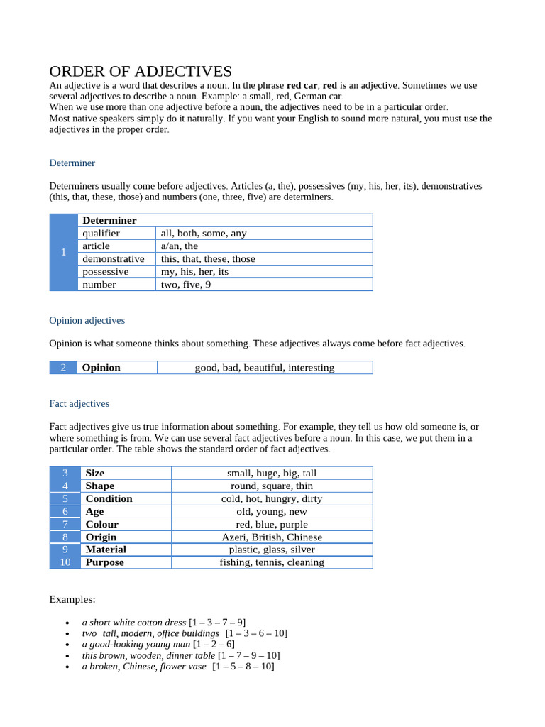 Order Adjectives | PDF | Adjective | Languages