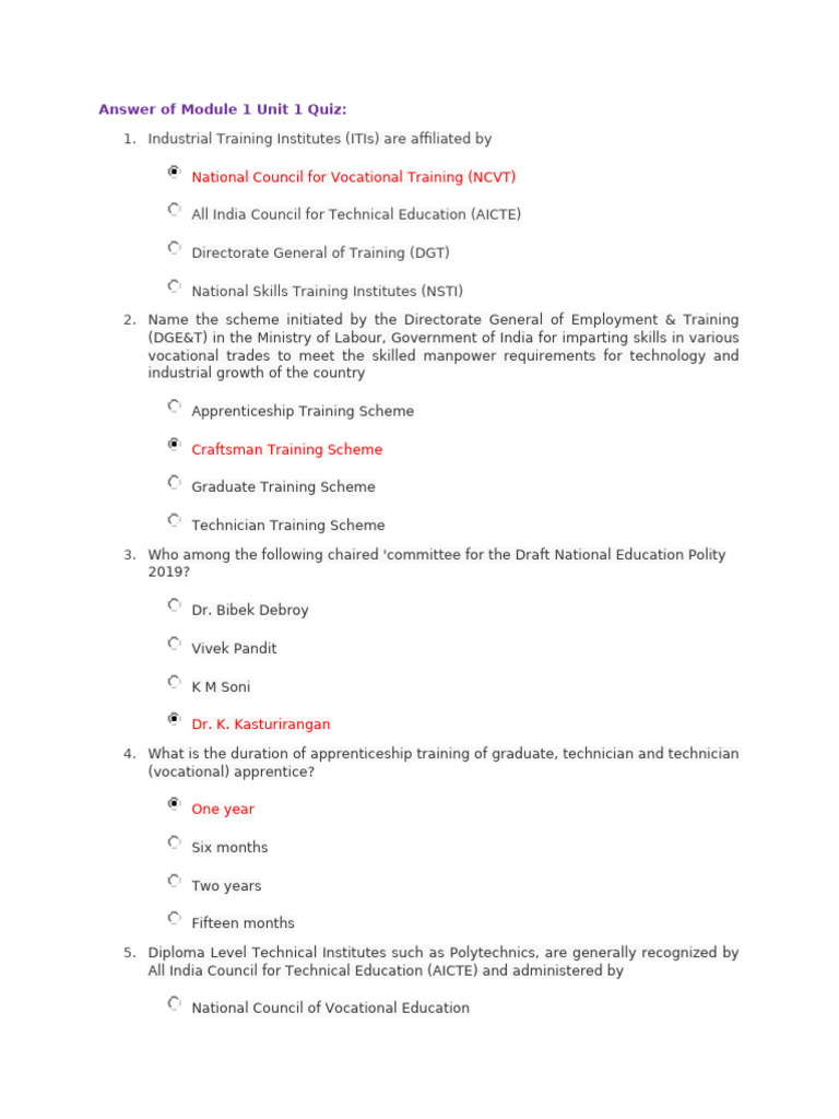 Answer of All Unit Quiz Final | PDF | Curriculum | Learning