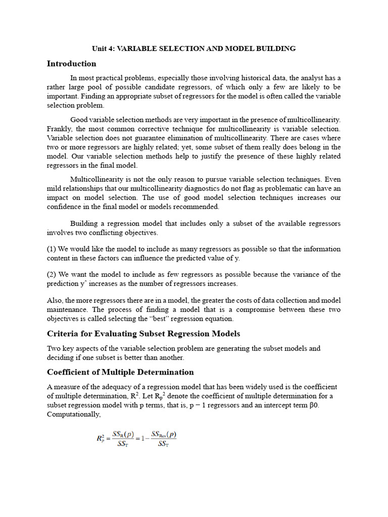 Unit 4 | PDF | Akaike Information Criterion | Dependent And Independent Variables