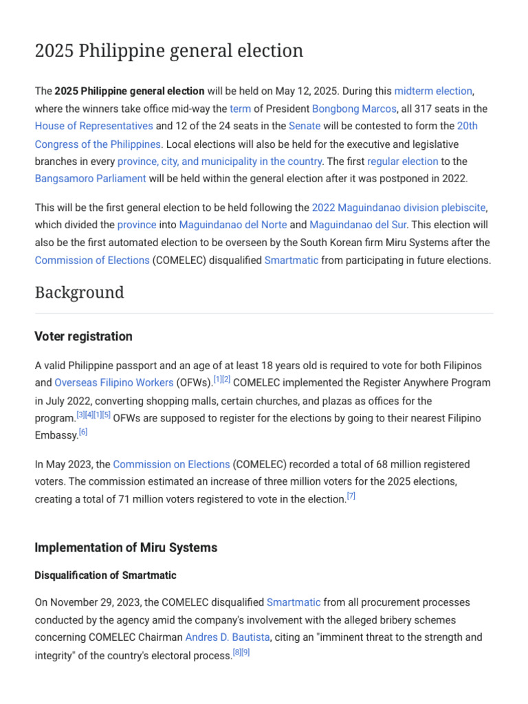2025 Philippine General Election - Wikipedia | PDF | Voting | Elections