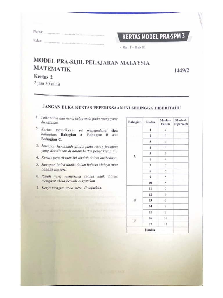 Kertas Model Pra-Spm 3 | PDF