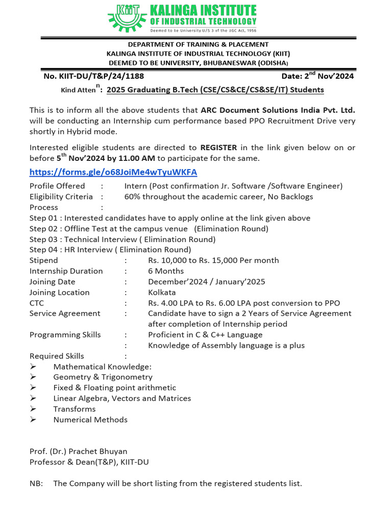 Registration For ARC Document Solutions India Pvt. Ltd. Recruitment Drive For 2025 Graduating ...