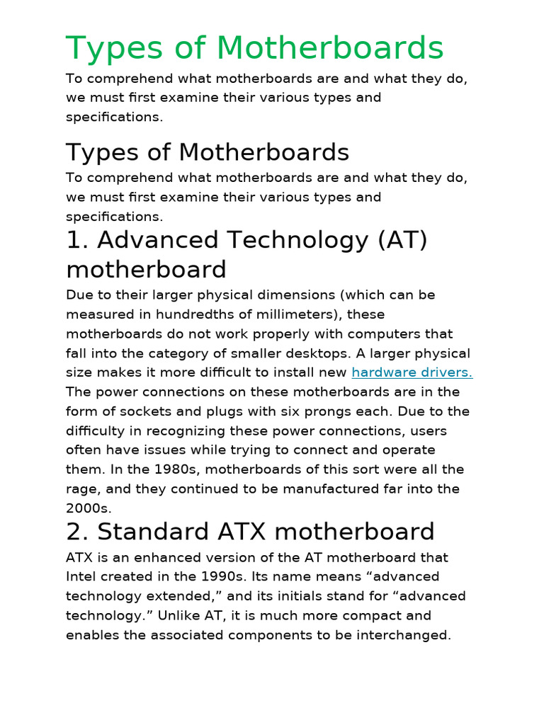 Types of Motherboards | PDF | Computing | Manufactured Goods