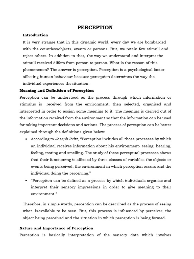 PERCEPTION | PDF | Perception | Senses