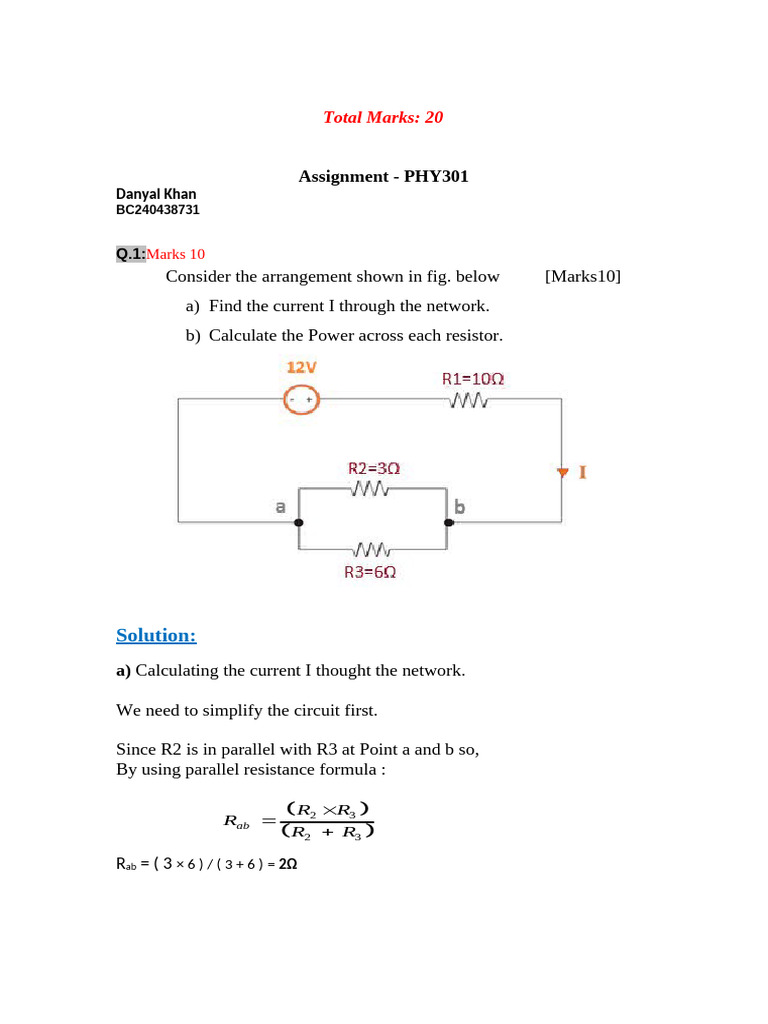 MRK - Fall 2024 - PHY301 - 1 - BC240438731 | PDF | Resistor | Electrical Resistance And Conductance