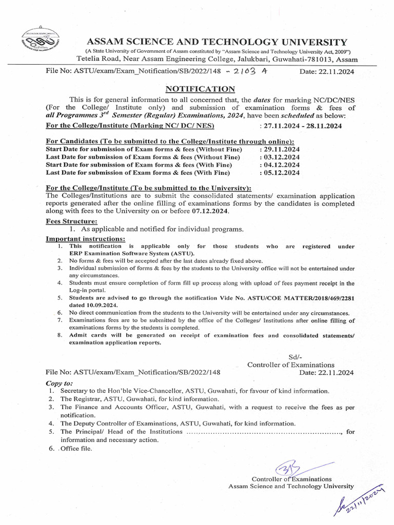 Notification Form Fill-Up 22.11.2024 | PDF