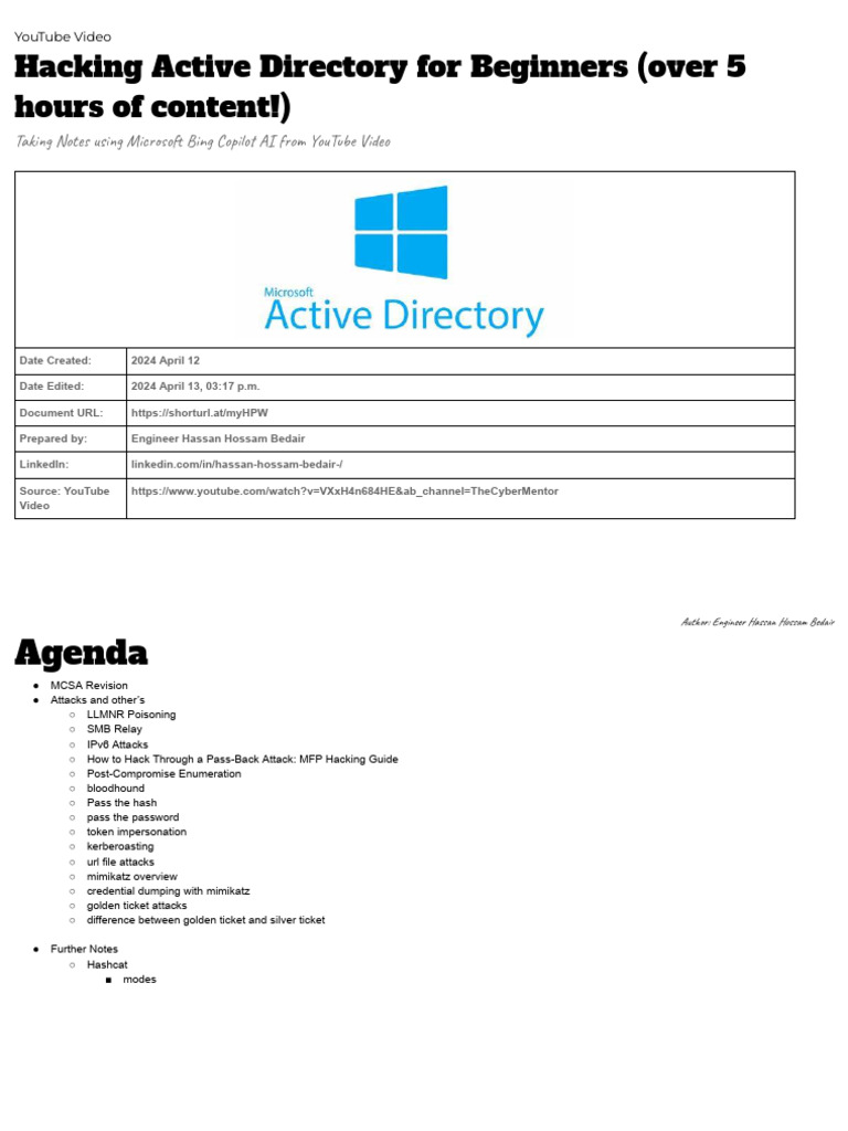 Hacking Active Directory For Beginners (Over 5 Hours of Content!) | PDF ...