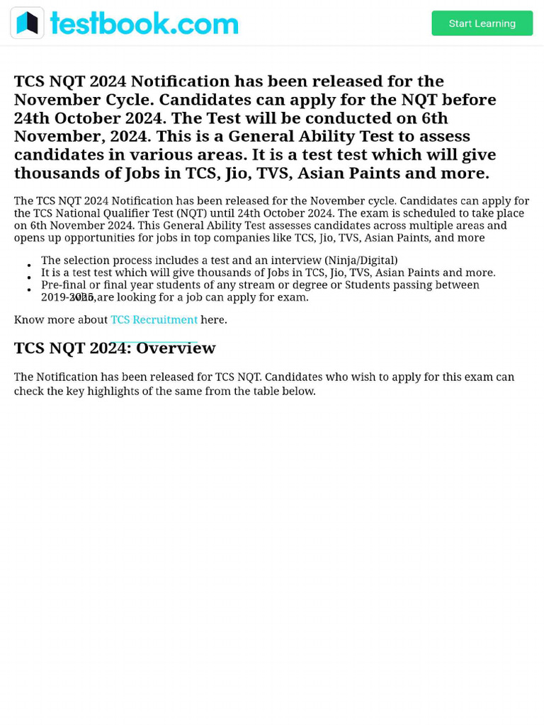 Tcs NQT 2024exam Info | PDF