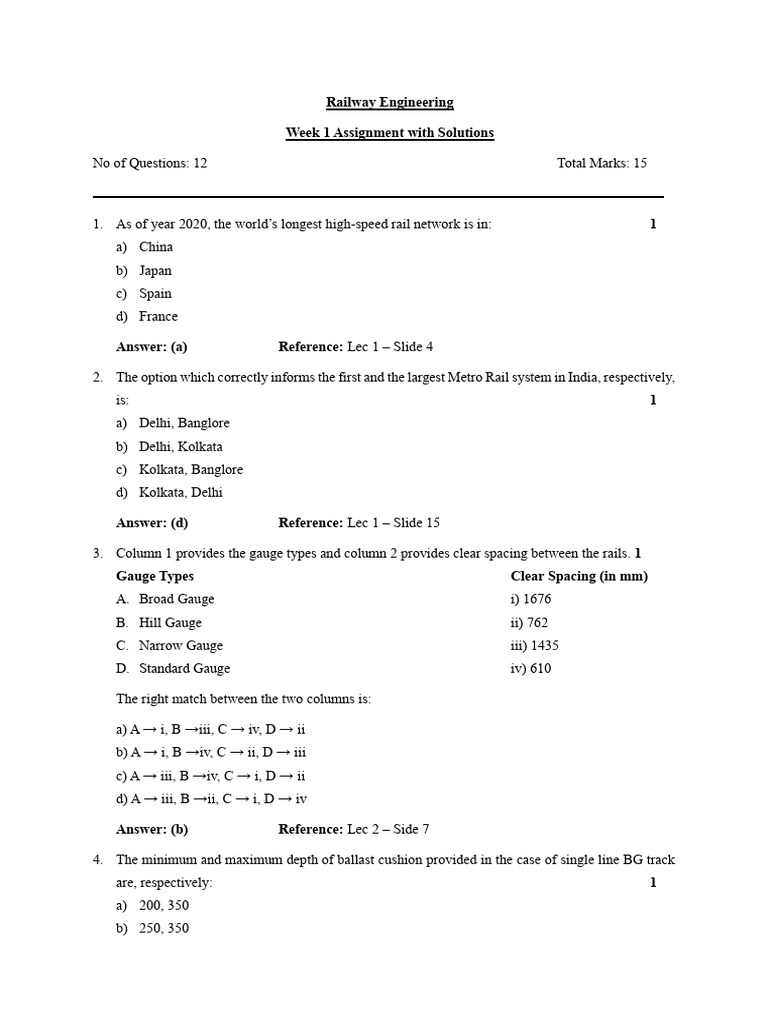 1-9 Solutions | PDF | Track Gauge | Rail Transport