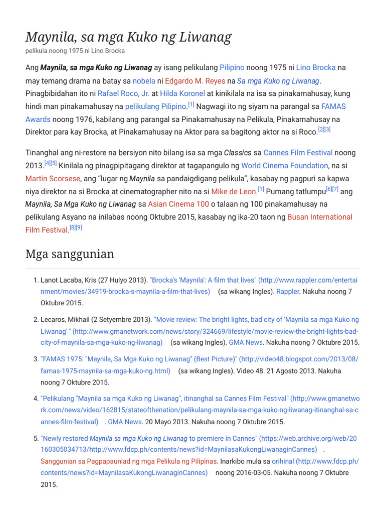 Maynila, Sa Mga Kuko NG Liwanag - Wikipedia, Ang Malayang Ensiklopedya ...