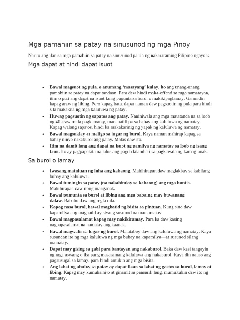 Pamahiin Kapag May Patay | PDF