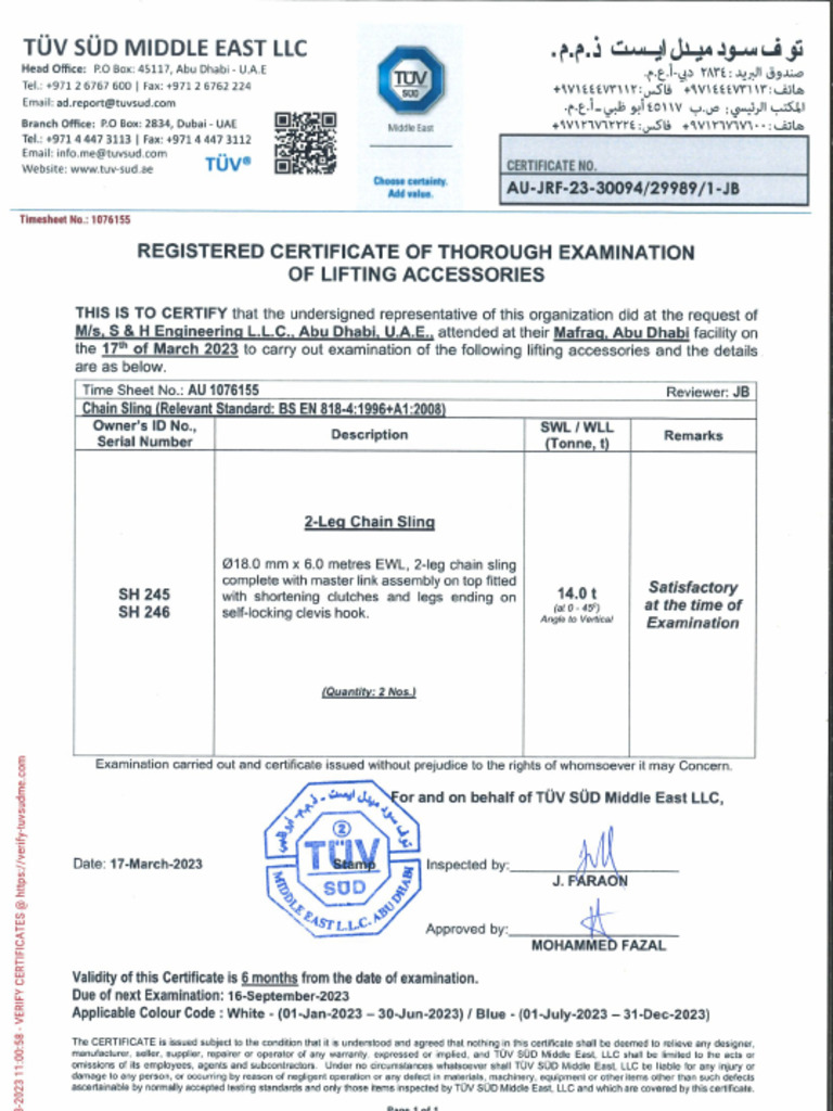 Lifting Accessories Certificates | PDF