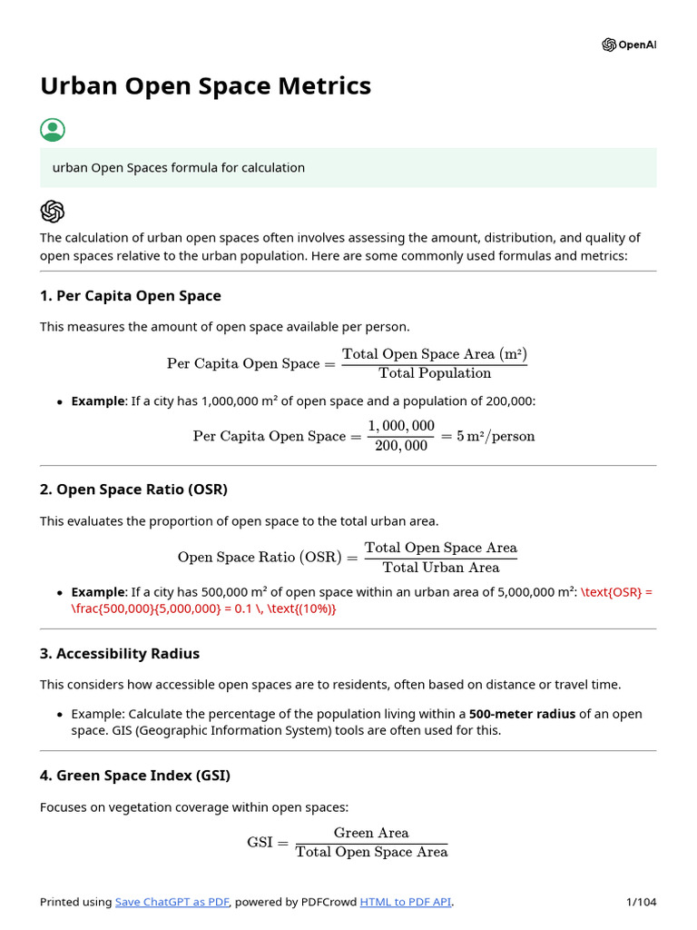 Urban Public Space Formulas For Calculation | PDF | Transport
