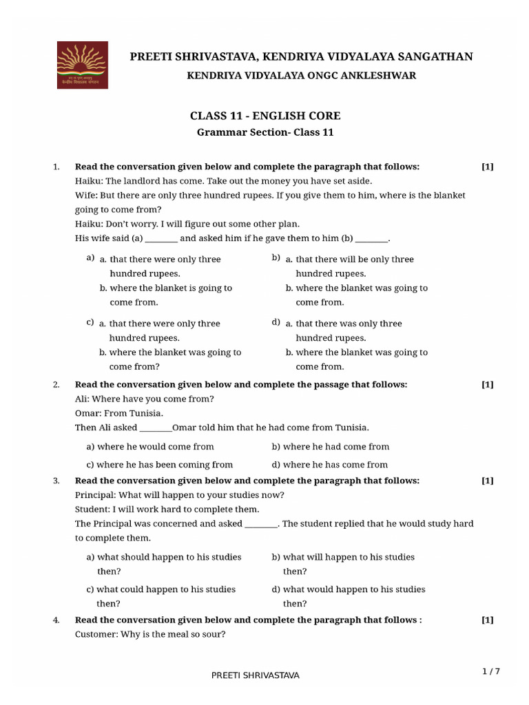 05 03 21 Class 11 Grammar Practice With Solution | PDF