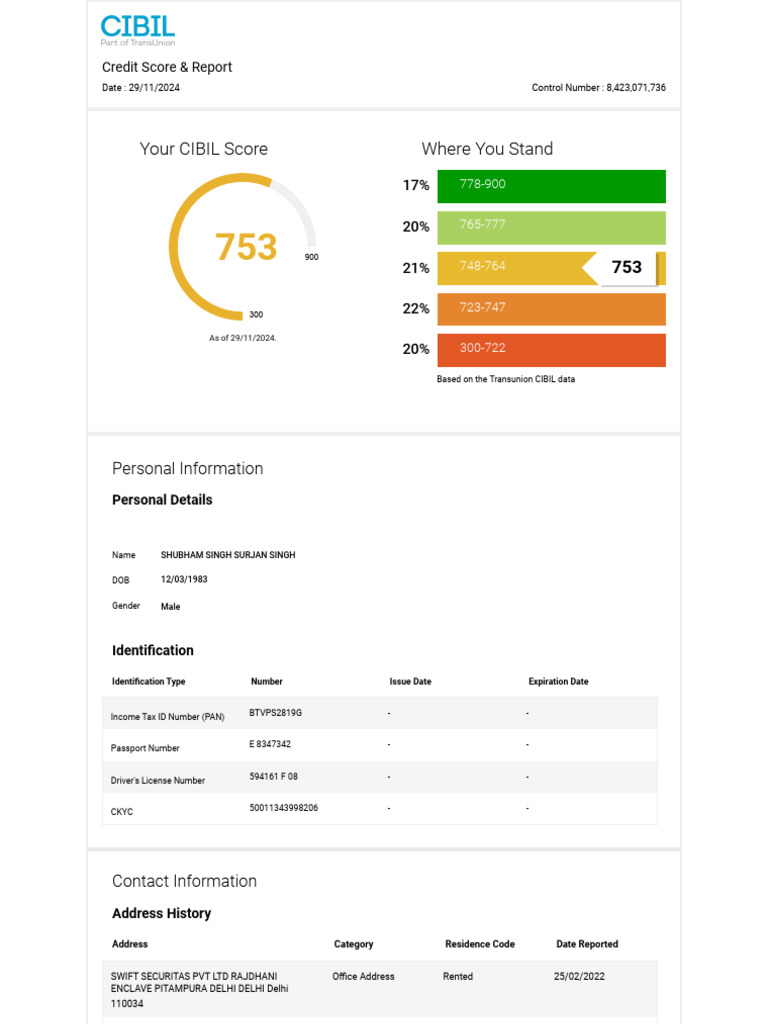 Cibil Report | PDF | Line Of Credit | Finance & Money Management
