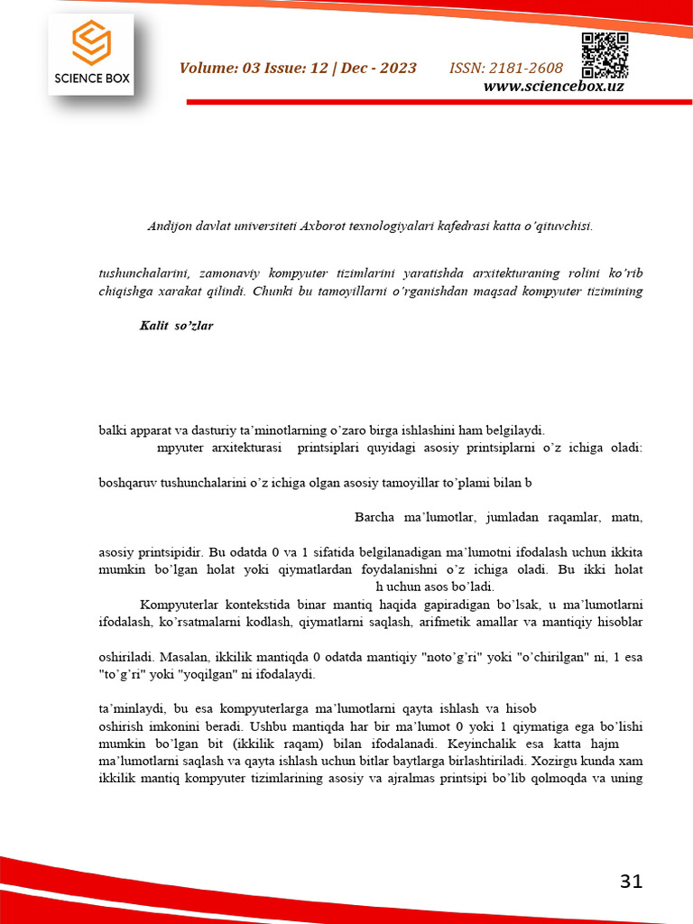 Zamonaviy Kompyuterlar Arxitekturasi.: Journal of Advanced Research and ...