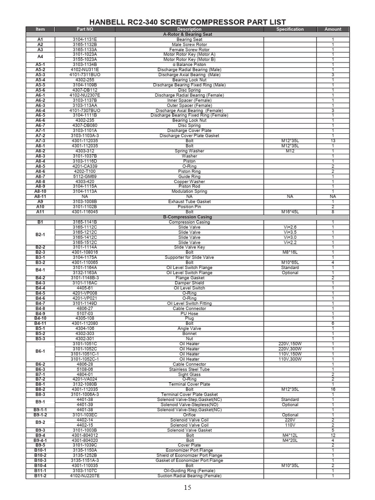 Hanbell RC2-340 Compressor Parts | PDF | Valve | Manufactured Goods