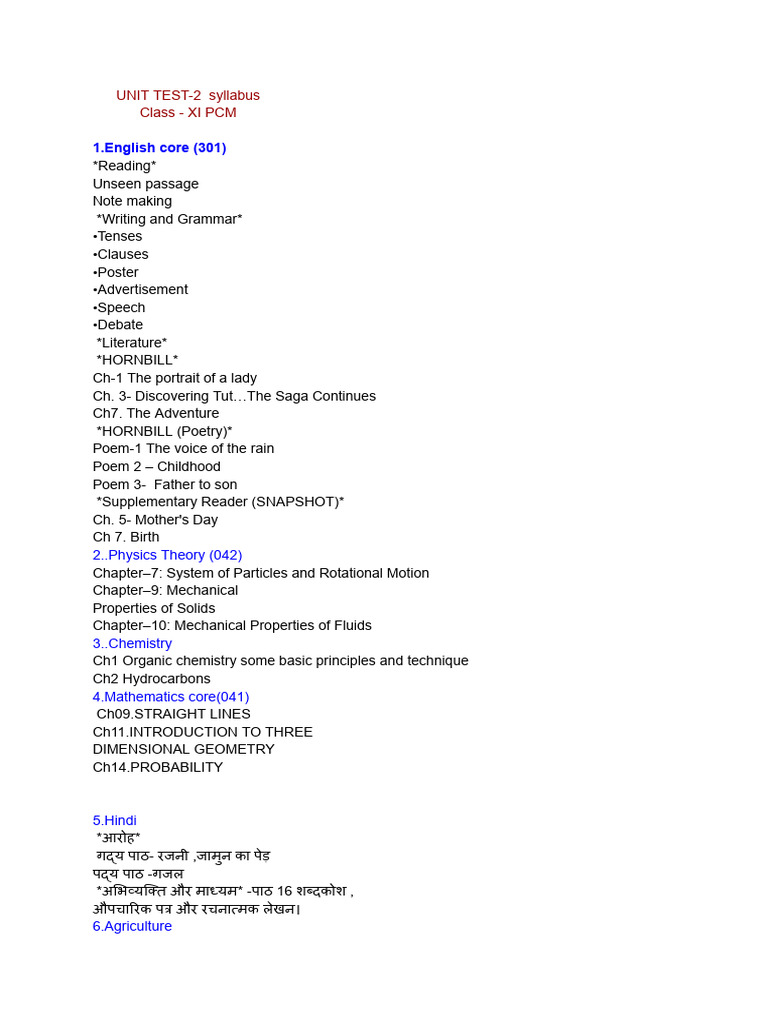 Class XI PCM UNIT Test 2 Compiled Syllabus | PDF Class XI PCM UNIT Test 2 Compiled Syllabus | PDF