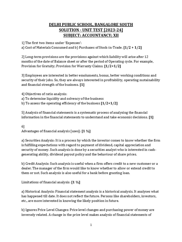 Acc Unit Test 2023-24 Solution | PDF | Balance Sheet | Investing
