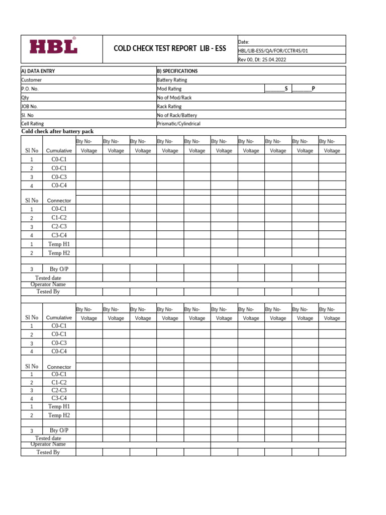 Cold Check Test Report. Prod | PDF | Electromagnetism | Battery ...