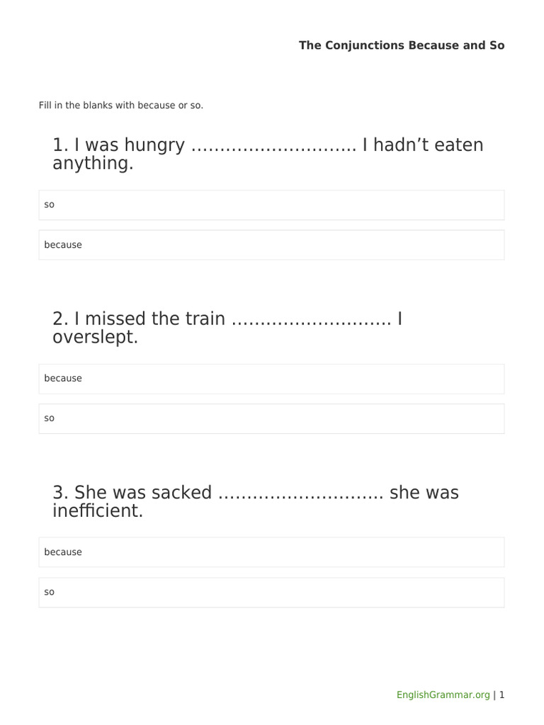 The Conjunctions Because and So | PDF