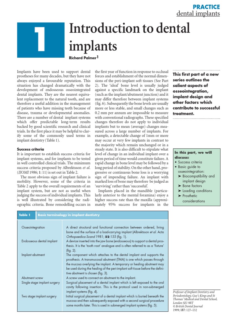 Introduction To Dental Implants | PDF
