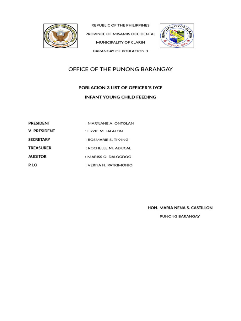 Poblacion 3 IYCF Officers List | PDF