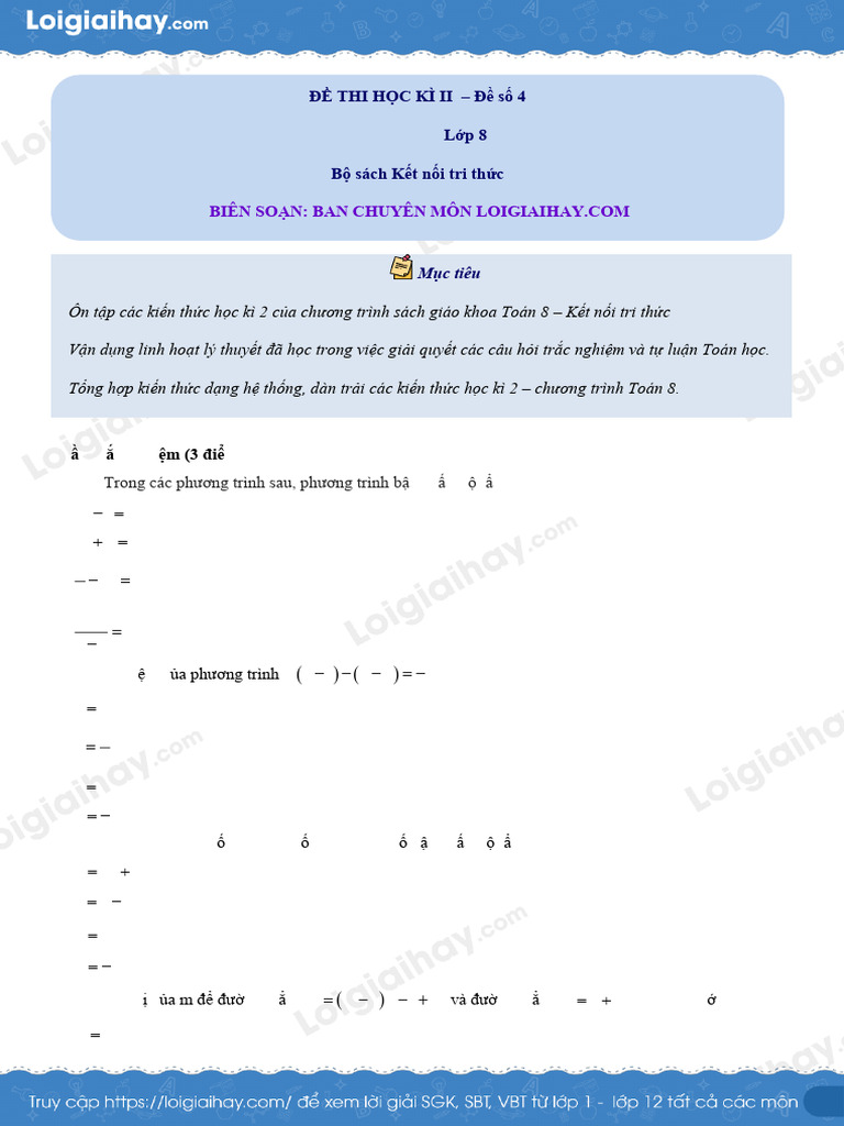 De Thi Hoc Ki 2 Toan 8 de So 4 Ket Noi Tri Thuc 1711005965 | PDF