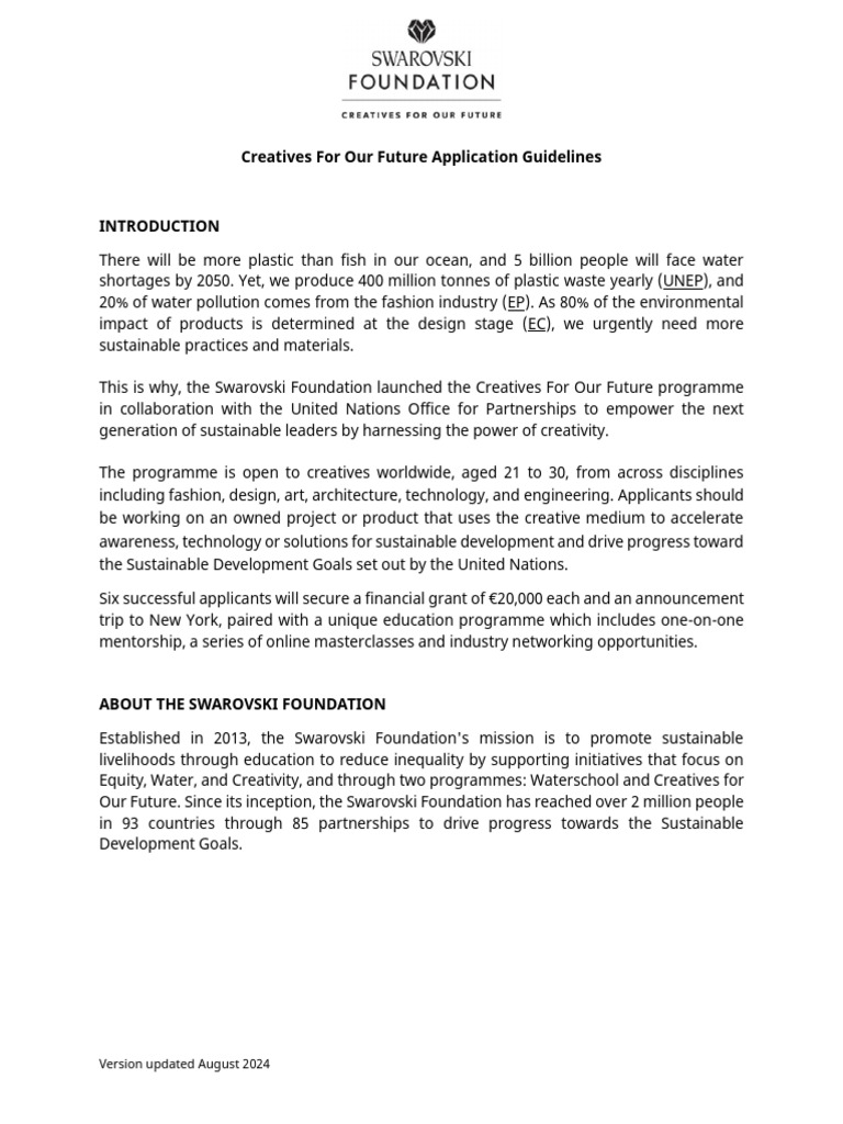 Creatives For Our Future Application Guidelines 28 Aug 2024 | PDF | Sustainability | Sustainable ...