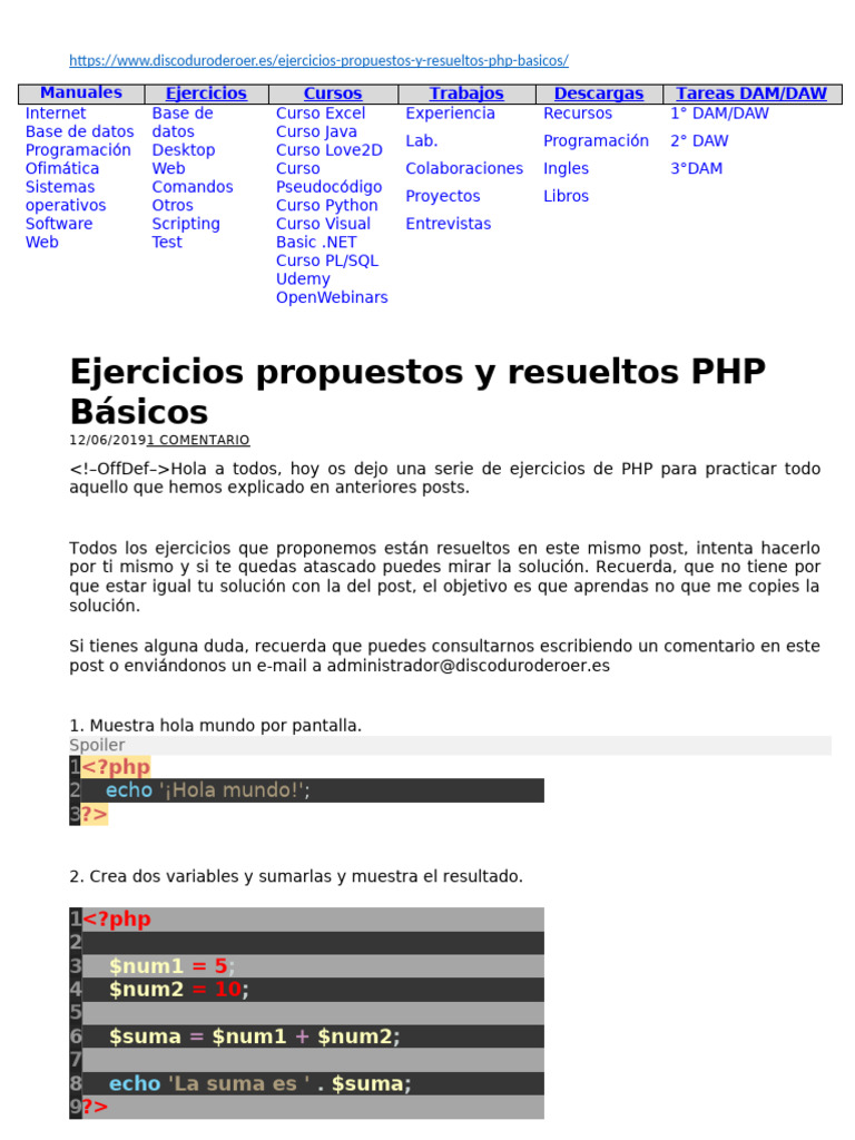 PHP - Ejercicios Resueltos Básicos | PDF | Php | Software