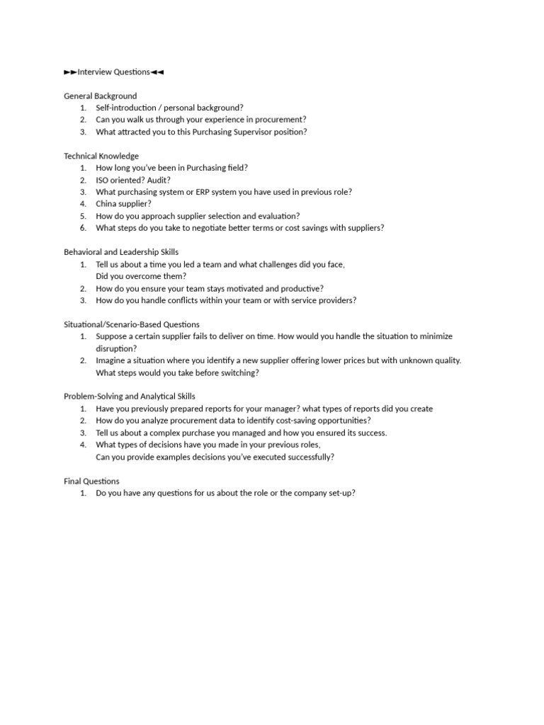 Interview Questions (Purchasing) | PDF