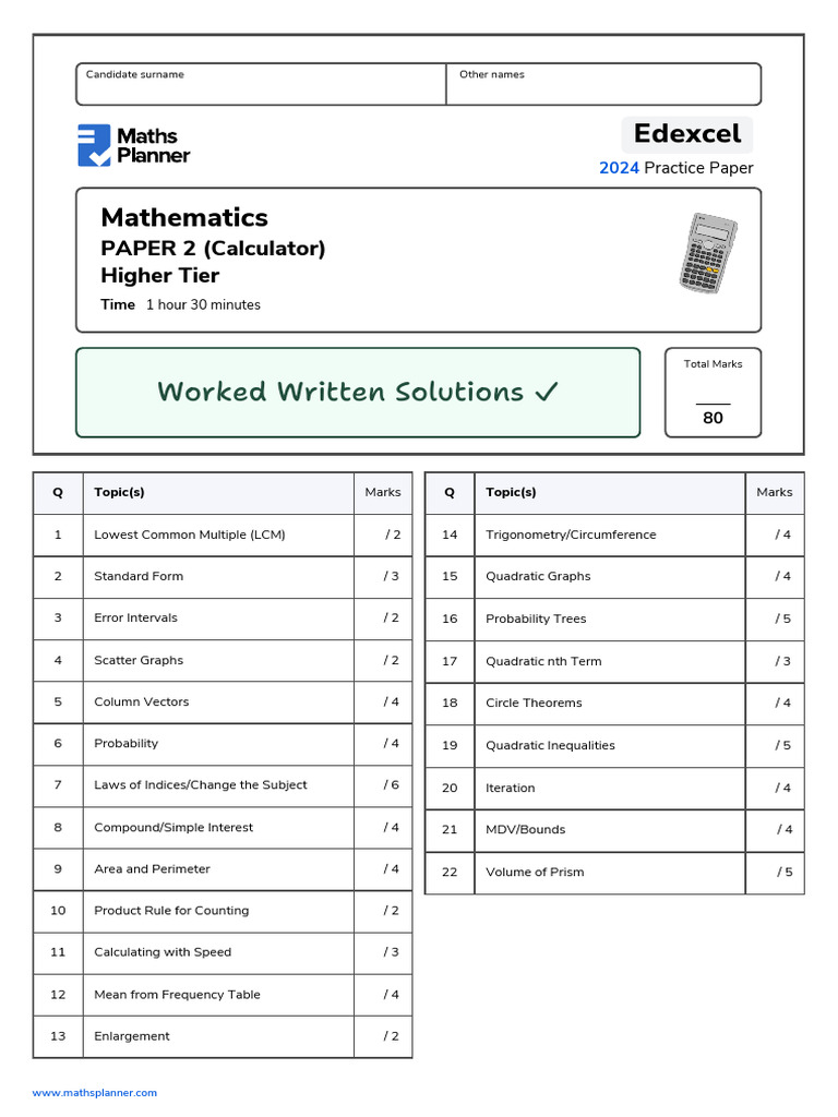 Edexcel 2024 Practice Paper 2 Higher Solutions | PDF | Sphere | Area